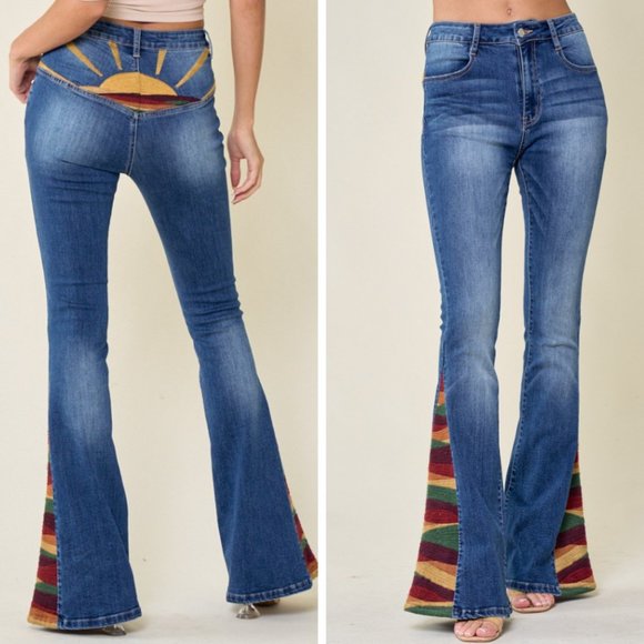 Jeans | New Vintage Style Sunset Embroidered Flared Denim Jeans | Poshmark